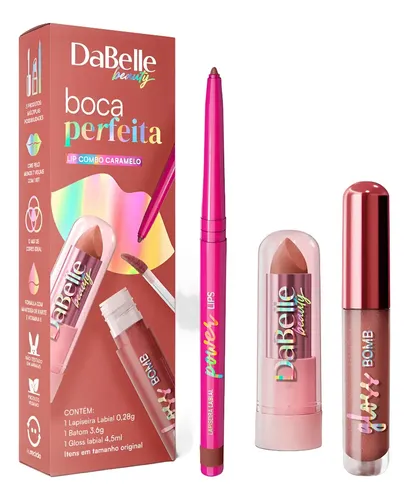Lip Combo Boca Perfeita Dabelle Beauty Caramelo | Frete grátis