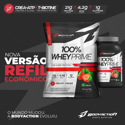 100 Whey Prime 900g Refil Body Action Adoçado C Stevia Mercadolivre