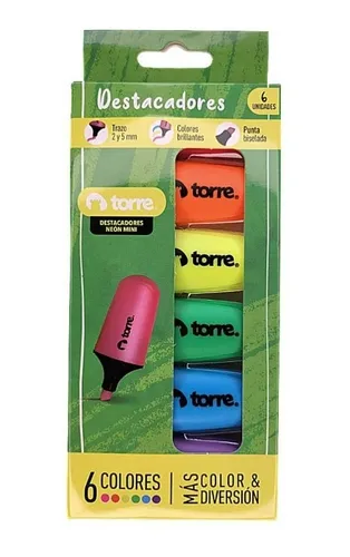 Destacadores Neon Mini 6 Colores Torre Artesano Librería Cuotas Sin