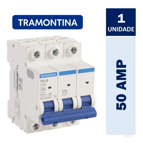 Disjuntor Tripolar 50a Curva C Din Tramontina Trifásico