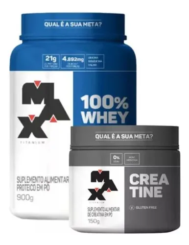 Kit 100 Whey Pote 900g Sabor Morango E Creatina 150g Max Titanium