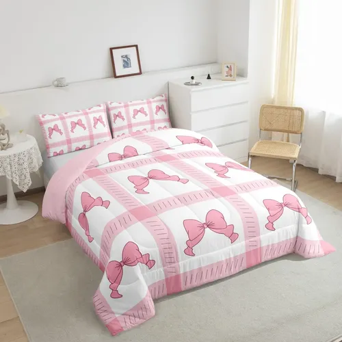 Juego De Ropa De Cama Reina Bonito Lazo Rosa Y Blanco 3 Pzs | Meses sin ...