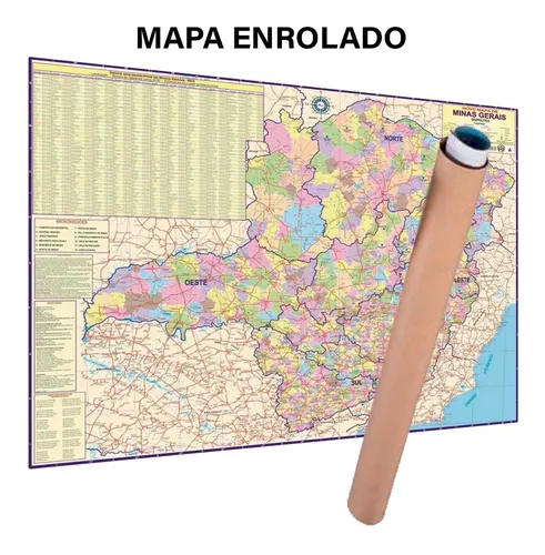 Mapa Estado De Minas Gerais Enrolado 120x90 Cm Atualizado