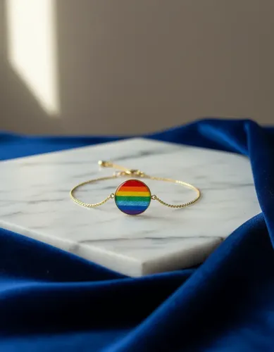 Pulsera Dorada Con Dije Redondo Arcoíris Orgullo Lgbt | Meses sin interés