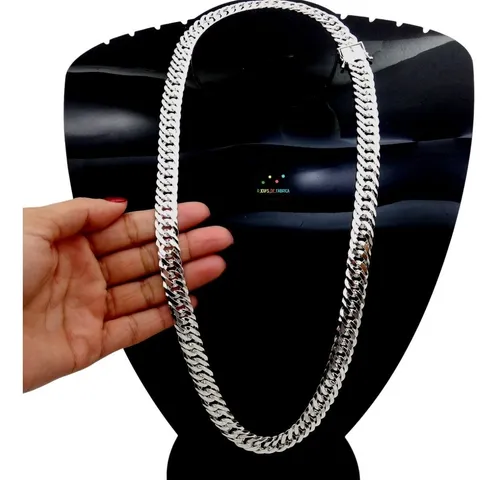 Cordão Groumet Dupla Prata 925 Maciça Fecho Gaveta 13mm 70cm Cordão Groumet Dupla Prata 925 Maciça Fecho Gaveta 13mm 70cm