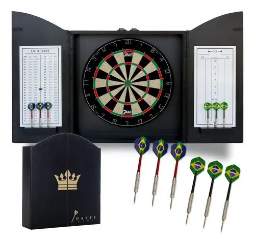 Jogo De Dardos Profissional Kit Alvo Dardos E Gabinete Mdf