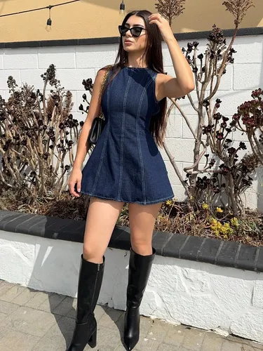 Vestido Vaquero Sin Mangas, Sensual Y Elegante, Para Mujer | Meses sin ...