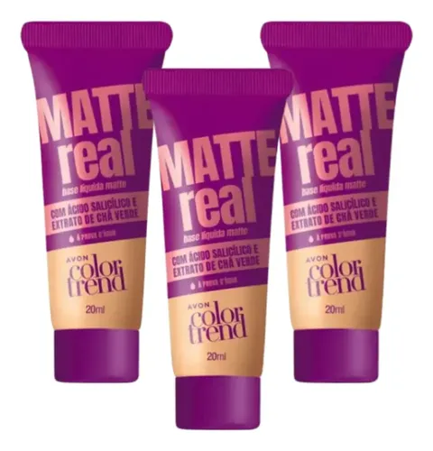 Kit 3 Bases Líquida Matte Real 140q Bege Claro - Avon | Frete grátis