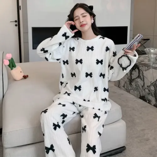 Pijama De Inverno Feminino Em Veludo Coral Aveludado | Parcelamento sem ...