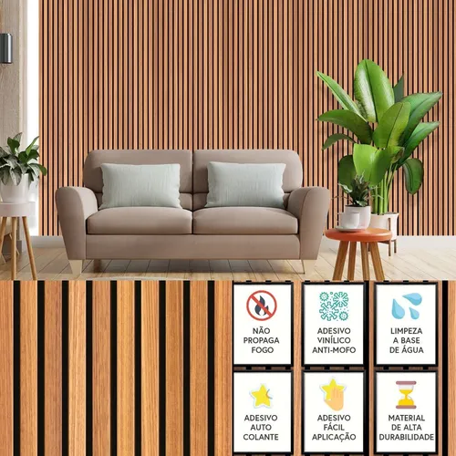Papel De Parede Ripas Madeira Natural Autoadesivo 3 Metros