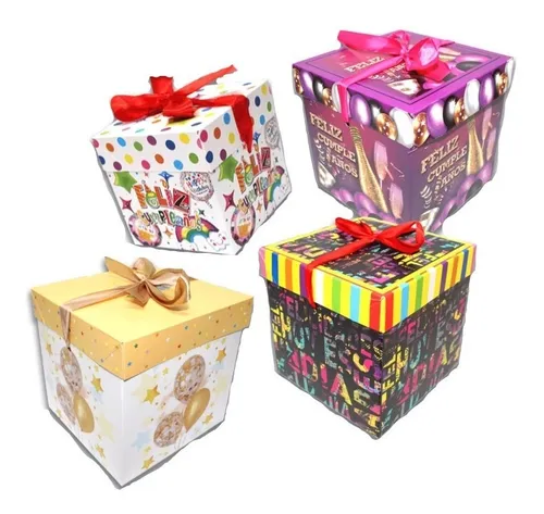 6 Piezas Caja De Regalo Cartón Fiesta Cumpleaños 10x10cm Meses Sin