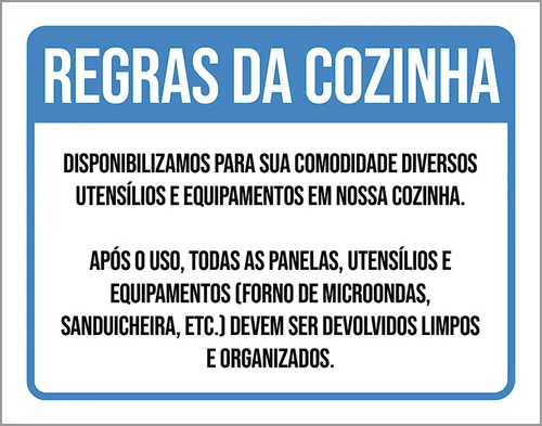 Placa Sinalização - Regras Cozinha Azul Uso 18x23 | Parcelamento sem juros Placa Sinalização - Regras Cozinha Azul Uso 18x23 | Parcelamento sem juros