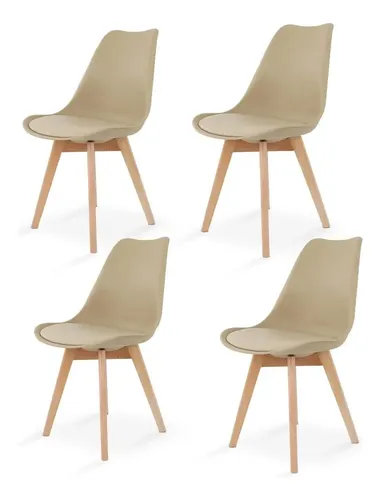 Silla De Comedor Acolchada Moderna Con Patas De Madera 4 Pz Asiento ...