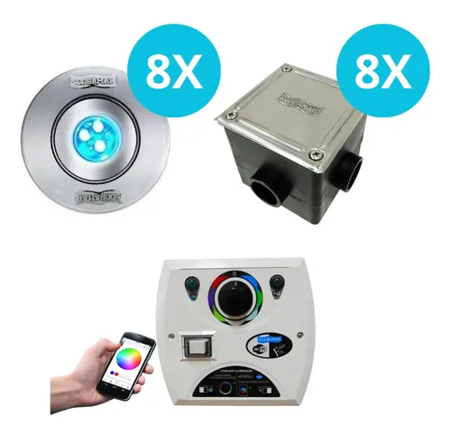 Kit 8 Hiper Led 9w Rgb 8 Cx De Passagem Módulo Wi Fi