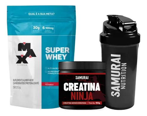 Super Whey 900g Max Titanium Creatina 150g Coqueteleira Frete Grátis