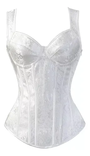 Corpete Corset Espartilho Overbust Branco Bojo Alça Vintage ...