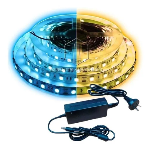 Tira Led 5050 Rollo 5 Metros Blanco Calido Frio 12v Interior Fuente