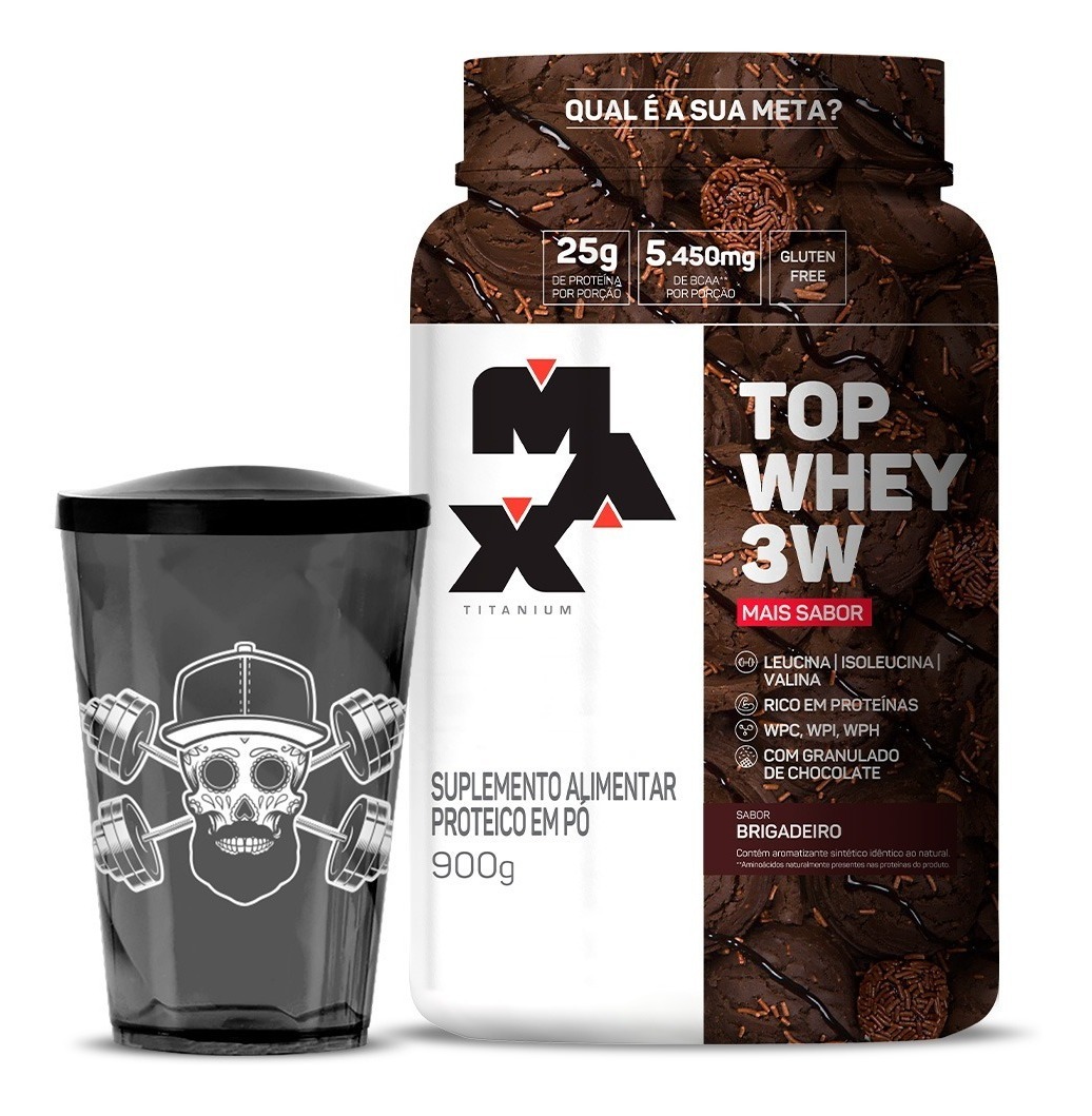 Top Whey 3w 900g Sabor Max Titanium Frete Grátis