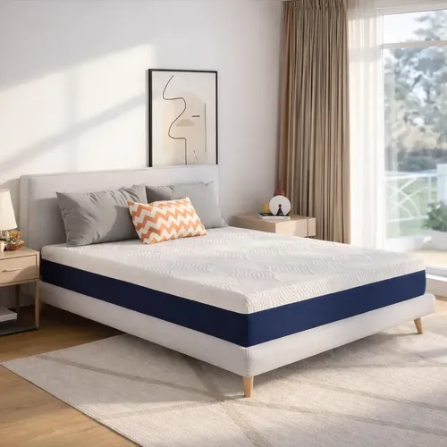 Colchón Matrimonial Memory Foam 20cm Color Azul-blanco Color Azul Y ...