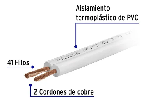 Cordón Duplex Flexible Spt 14 Awg Rollo 100m, Volteck, 46067 Color de ...