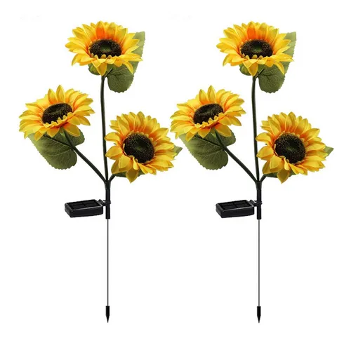 Luz Solar Led Luz De Fundo De Flor De Girassol De 3 Cabeças ... Luz Solar Led Luz De Fundo De Flor De Girassol De 3 Cabeças ...