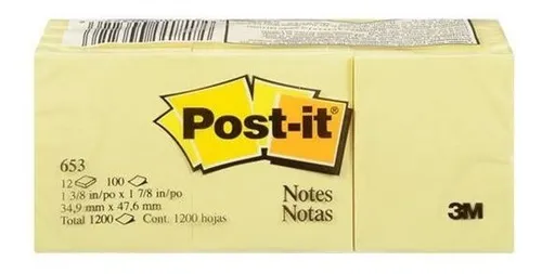 Block Notas Adhesivas 3m Amarillas C 12pzas Mod 653 Post It Meses