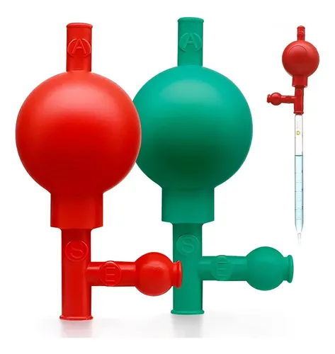 2 Perilla Succion Propipeta Laboratorio Bulbo De 3 Vías Hule Rojo Verde ...
