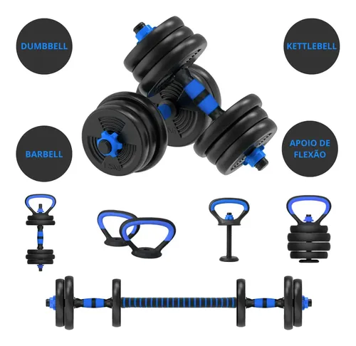 Halteres Kettlebell Barras 17 Pçs Regulável 10kg Musculação ...