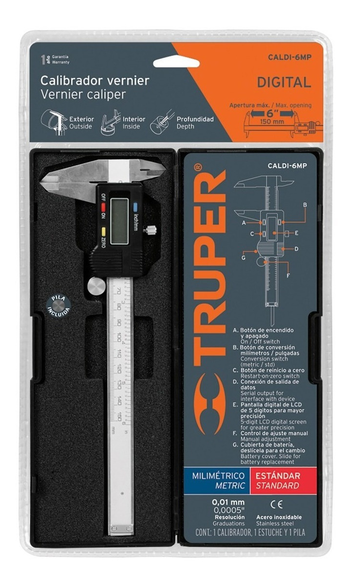 Pie De Rey Calibrador Digital Metálico 6 150mm Truper Envío Gratis