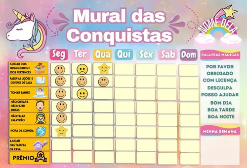 Quadro De Rotina Infantil Unicórnio Atividade Para Incentivo