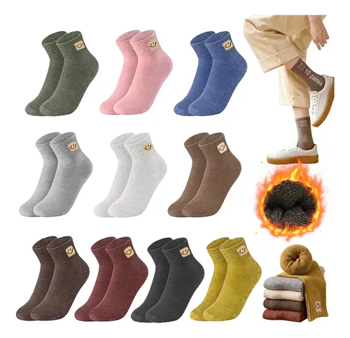 10 Pares Calcetines Termicos Para Frío Mujer Dama Con Smile | MercadoLibre