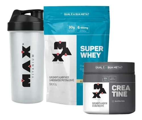 Combo Super Whey Protein 900g Creatina 150g Max Titanium Frete Grátis