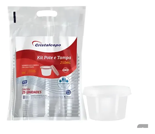 Kit Pote E Tampa Redondo Cristalcopo 250 Ml C/500und Transparente | Frete grátis