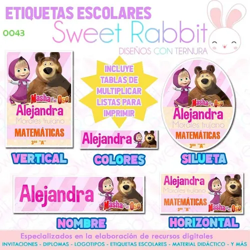 Kit Imprimible Editable Etiquetas Escolares Masha Y El Oso En Venta En