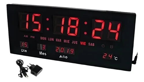 Reloj Mural Digital Led Con Termómetro Y Alarma Melodías. Estructura ...