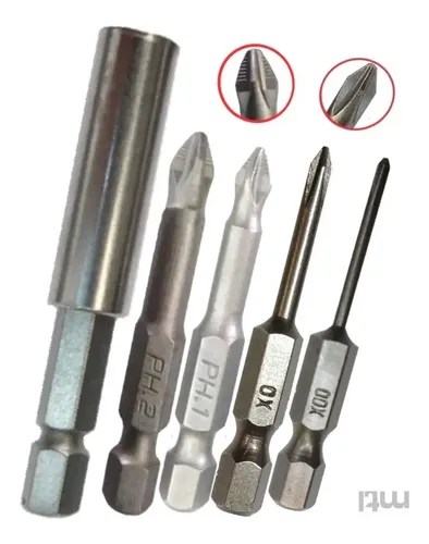 Kit 5pçs Bits Phillips Ph00 Ph0 Ph1 Ph2 + Adaptador Com Imã ...
