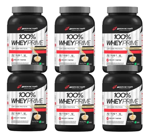 6x Whey 100 Proteína Prime Low Carb 900g Body Action Sabor Leite