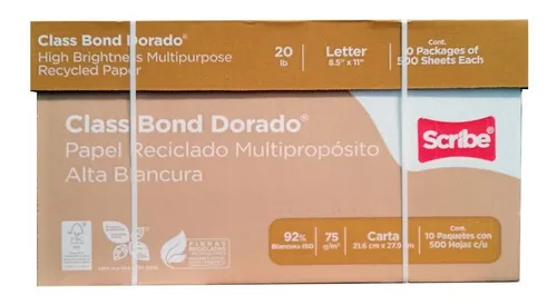 Papel Bond Scribe Tamaño Carta 75 Grs Caja 5000 Hojas Dorado Envío Gratis