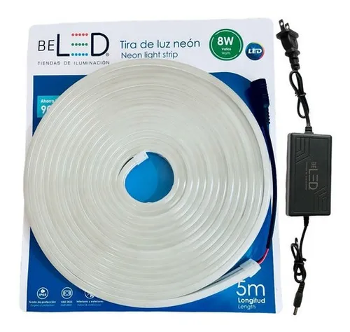 Tira De Led Neon Flexible 5m 12v Incluye Fuente 12v 3 Amp Blanco Frío