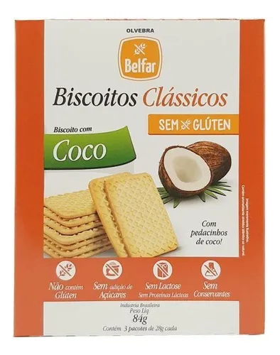 Kit C/ 5 Biscoito Bolacha Coco Sem Glúten Sem Açúcar Belfar ... Kit C/ 5 Biscoito Bolacha Coco Sem Glúten Sem Açúcar Belfar ...
