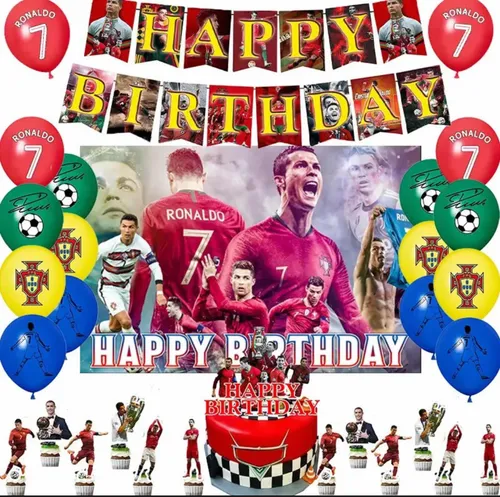 Kit Cumpleaños Decoración Cristiano Ronaldo Tela De Fondo Cuotas