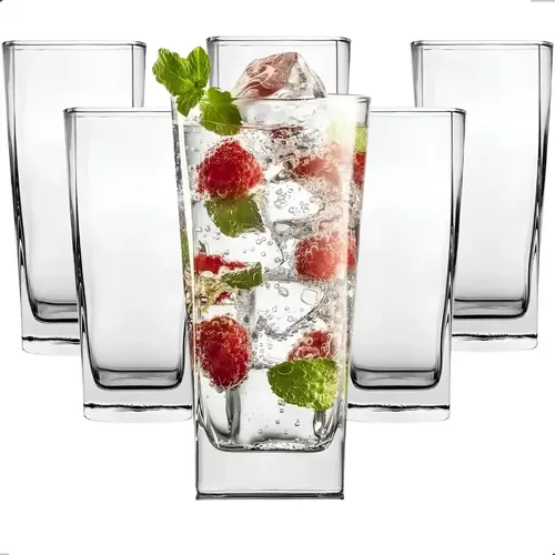 Kit 6 Copos Vidro Quadrado 320ml: Estilo Moderno E Resistente ...