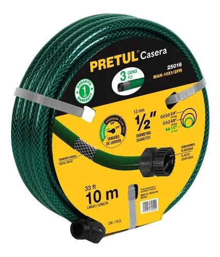 Manguera 1/2', Reforzada 3 Capas, 10m, Pretul, 25016 Verde | MercadoLibre