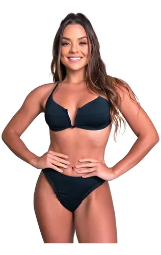 Biquíni Cropped Decote V Top Faixa Ripple Cintura Alta Parcelamento