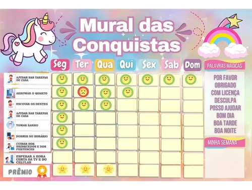 Quadro De Rotina Infantil Unicórnio Atividade Para Incentivo