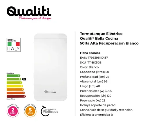Qualiti Bella Cucina TT BC50B Blanco | Envío gratis
