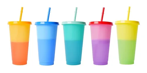Paquete De 100 Vasos Magicos Cambian Color Tapa Y Popote Envío Gratis