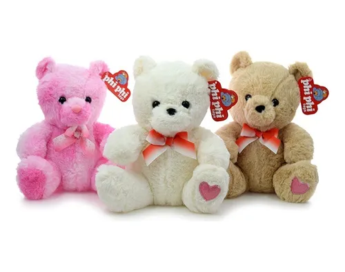 Peluche Oso Sentado 25cm Osito Con Moño Suave Corazon Phi Ed