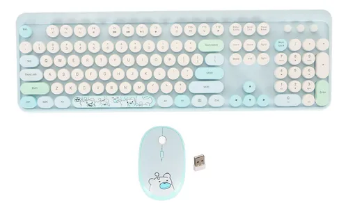 Blue Retro Round Keycaps Keyboard Wireless And Mouse Combo Mercadolivre
