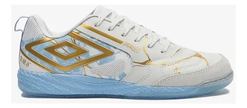Chuteira Umbro Pro 5 Bump Kintsugi Branco Azul Claro Dourado ...